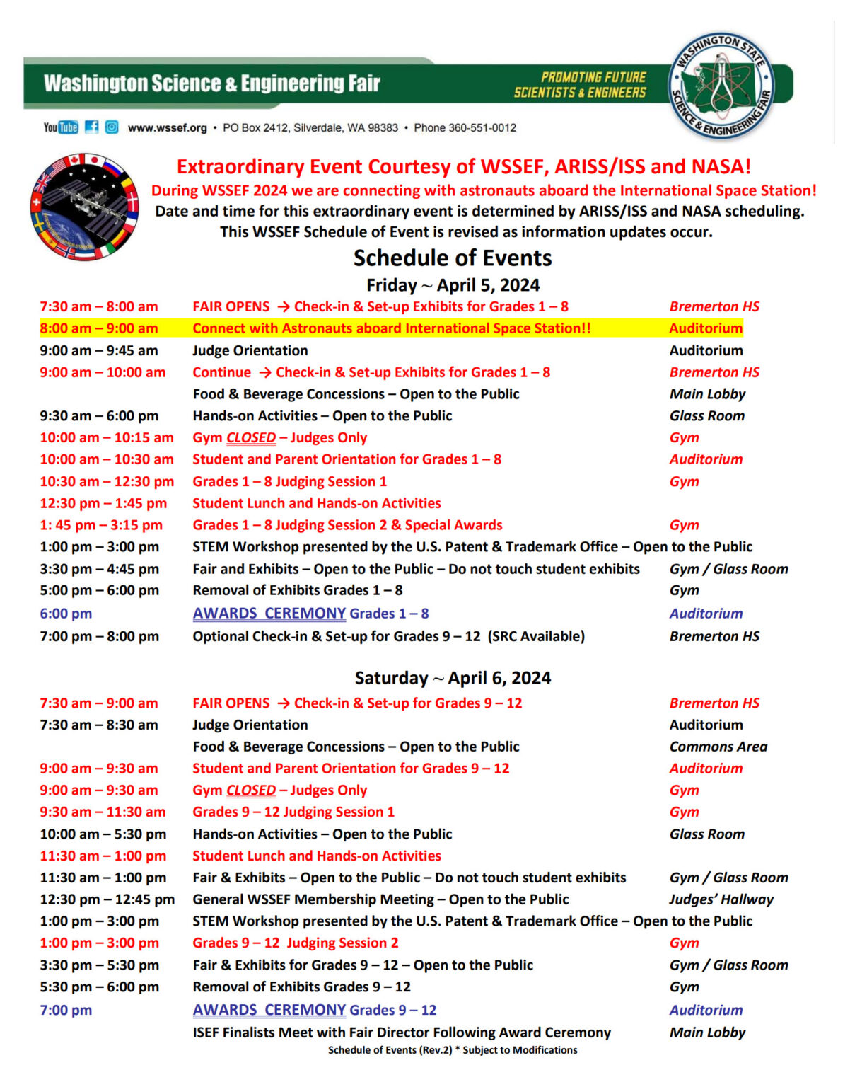 Schedule of Events